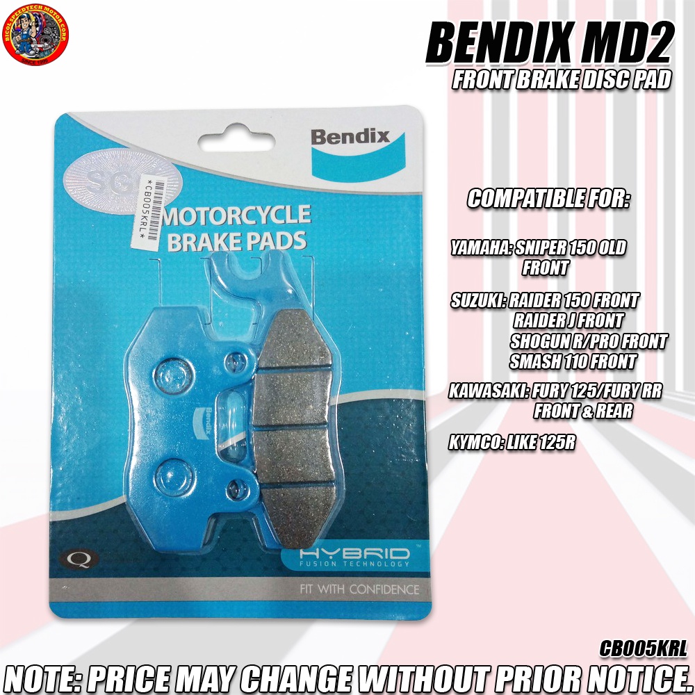 BENDIX MD2 BRAKE DISC PAD (CB005KRL) SMASH110/R150/SHOGUN R/PRO ...