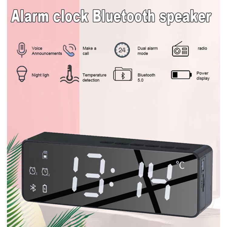 Alarm Clocks with Bluetooth Speaker FM Radio Sound Box Mirror Clocks ...