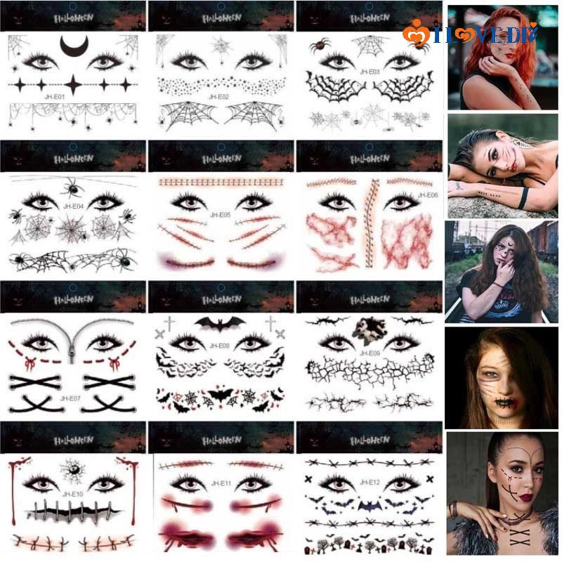 1 Set Halloween Fake Eyes Mouth Blood Scar Tattoo Stickers/ 3D Spider ...