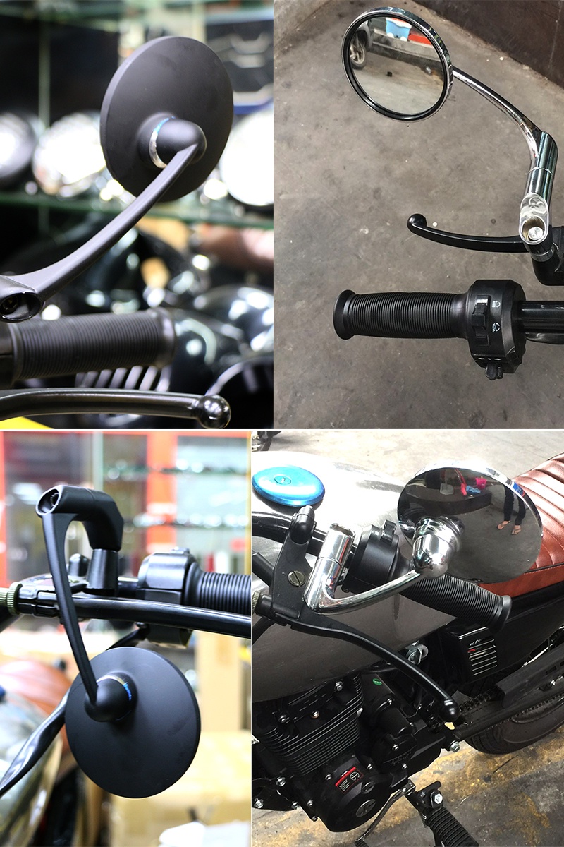 Motorcycle Rearview Side Mirror with 8/10mm Screws Universal Round ...