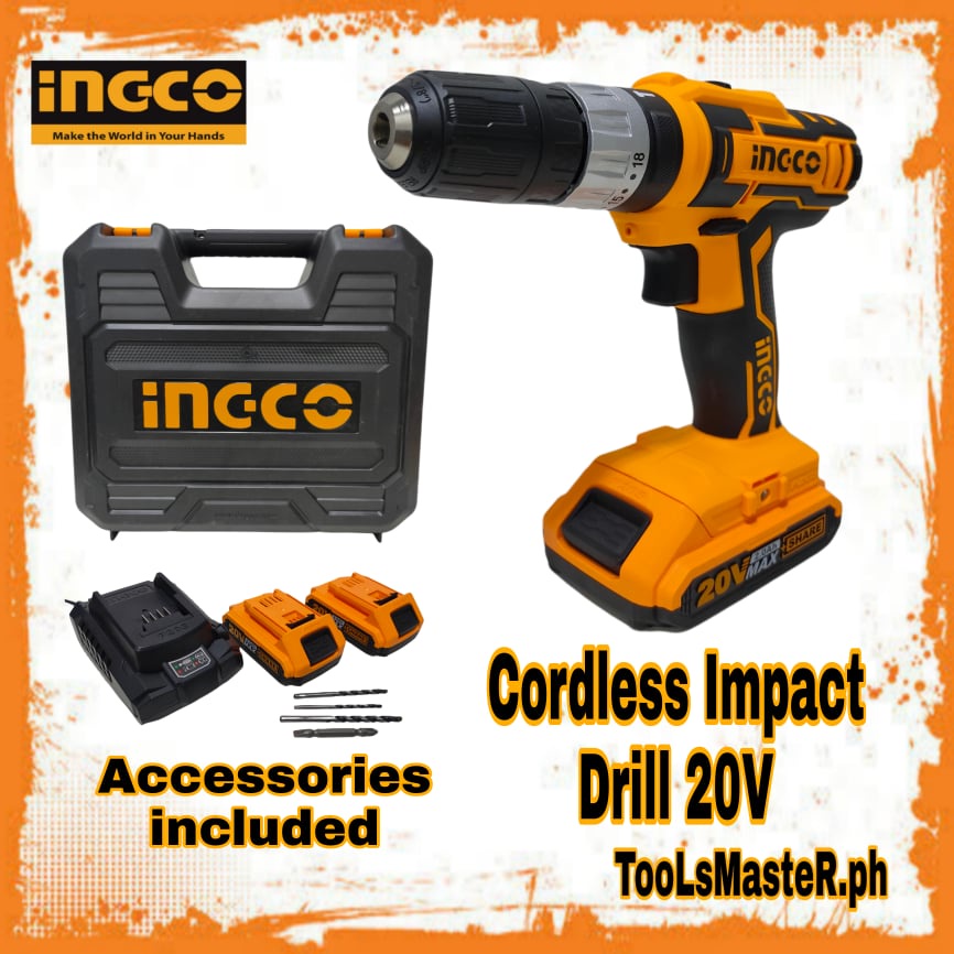 INGCO 20V Lithium-Ion Impact Drill / Cordless Hammer Drill (CIDLI200215 ...
