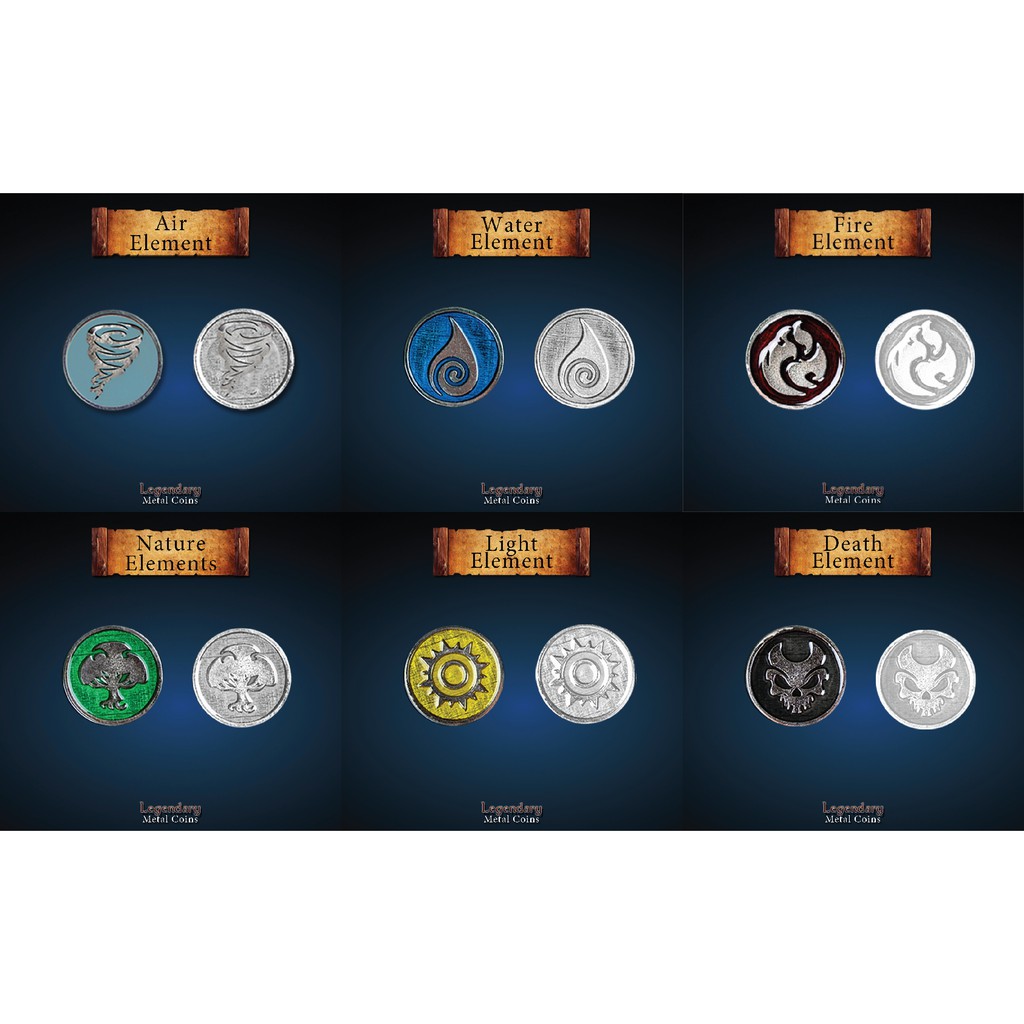 Legendary Metal Coins: Individual Element Set (Water, Light, Nature ...