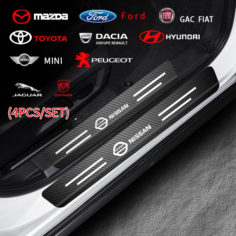 4pcs Car Carbon Fiber Anti-step Stickers Car Door Sill Protection Strip ...