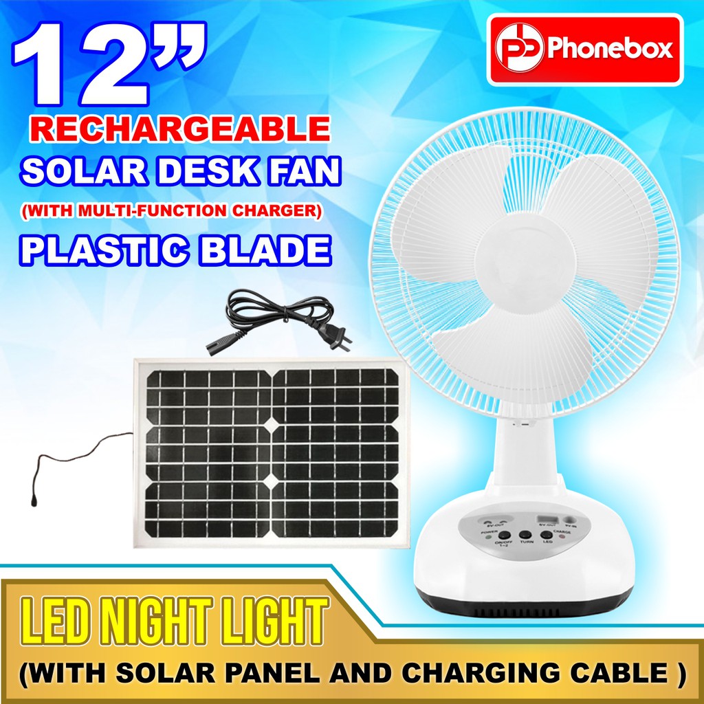 KUKU 12” / 14” / 16" RECHARGEABLE SOLAR LED DESK FAN (WITH MULTI ...