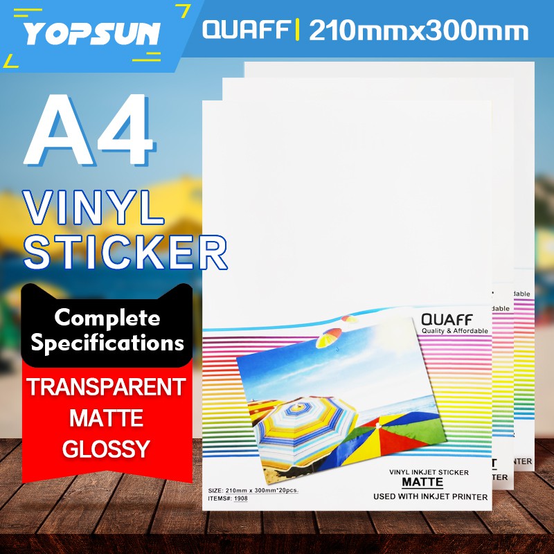 Quaff Vinyl Inkjet Sticker A4 ( Glossy | Matte | Transparent ) 20Sheets ...