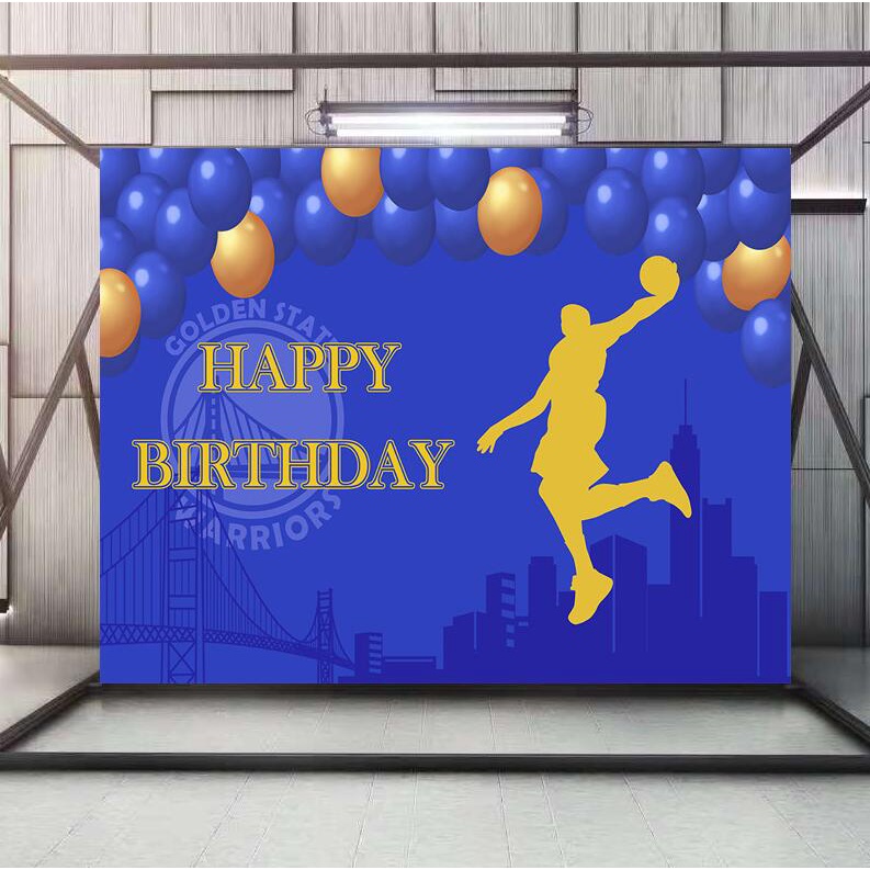 Basketball Birthday Backdrop Blue Gold Backdrop Sportsman Sport ...