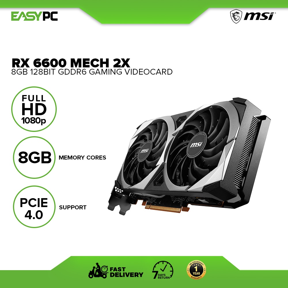 MSI Rx 6600 Mech 2x 8gb 128bit GDdr6 Gaming Videocard, Brand New gaming ...