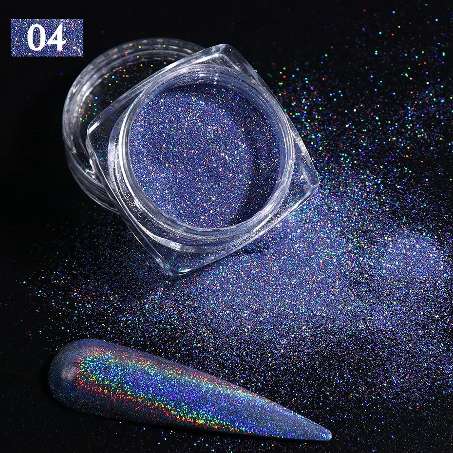 Hama Nail 1g Laser Silver Holographic Nail Glitter Powders Chrome