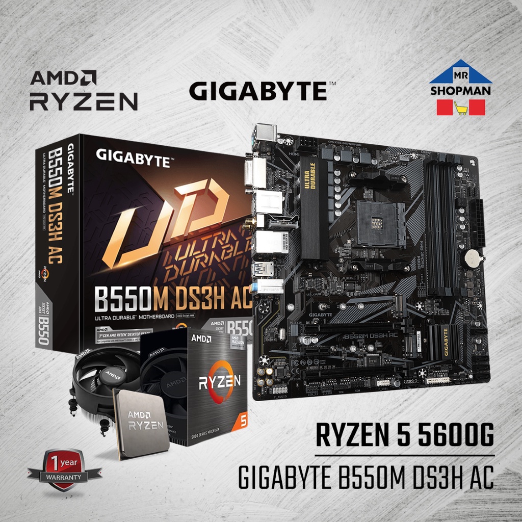 AMD Ryzen 5 5600G Processor w/ Gigabyte B550M DS3H AC Wifi Motherboard Bundle | Shopee Philippines