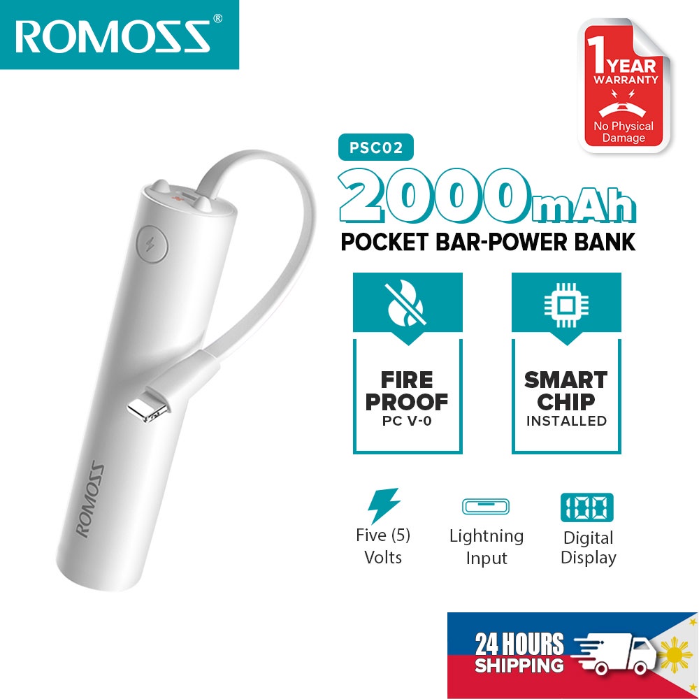 Romoss PSC02 7.4W 2000 mAh Pocket-Bar Power Bank Lightn ing Output MINI ...