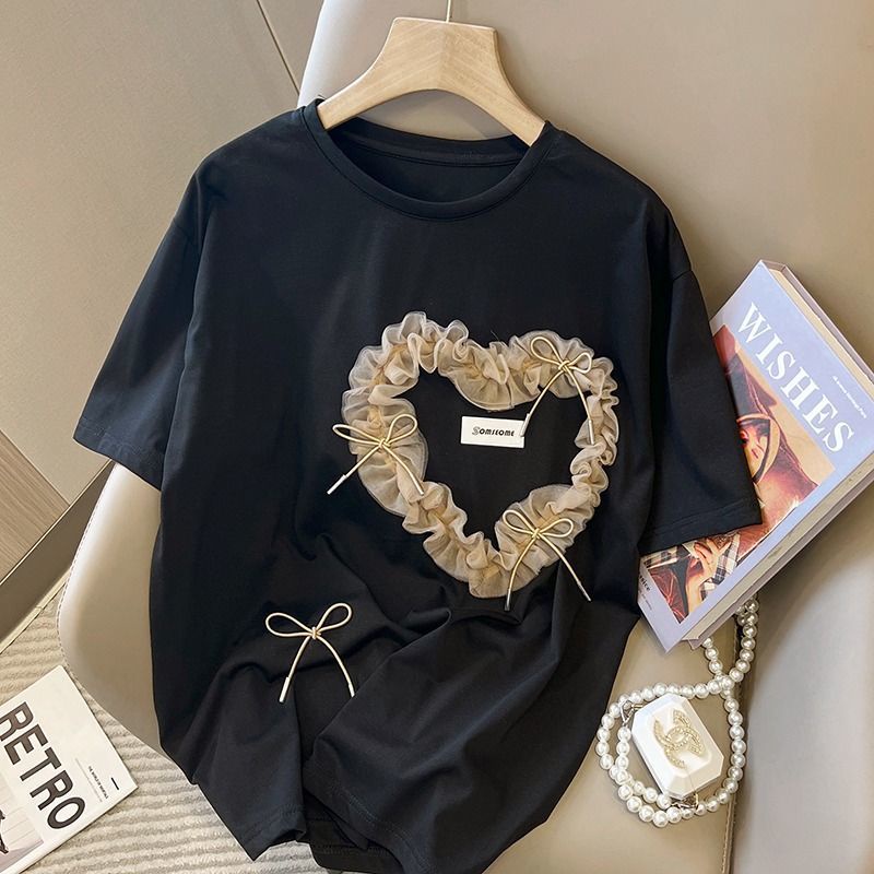 Pure Cotton Women's Short-Sleeved t-Shirt Heart Design Loose Hot Girl ...