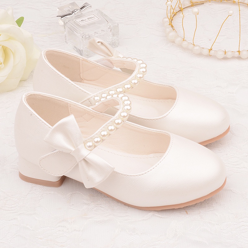 Children's Shoes Leather White Bowknot Spring Autumn Girls High-Heeled ...