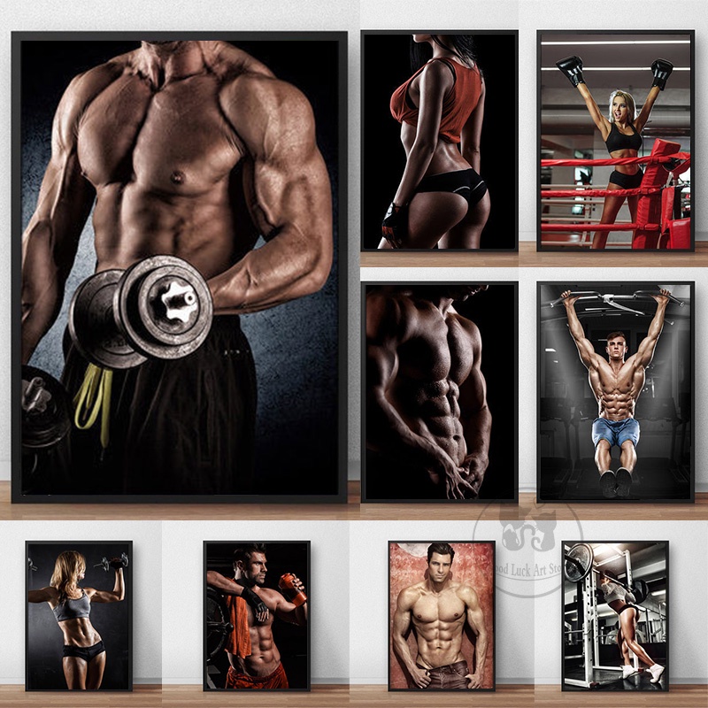 Bodybuilding Character Art Wall Poster Gym Decoration Canvas Painting ...
