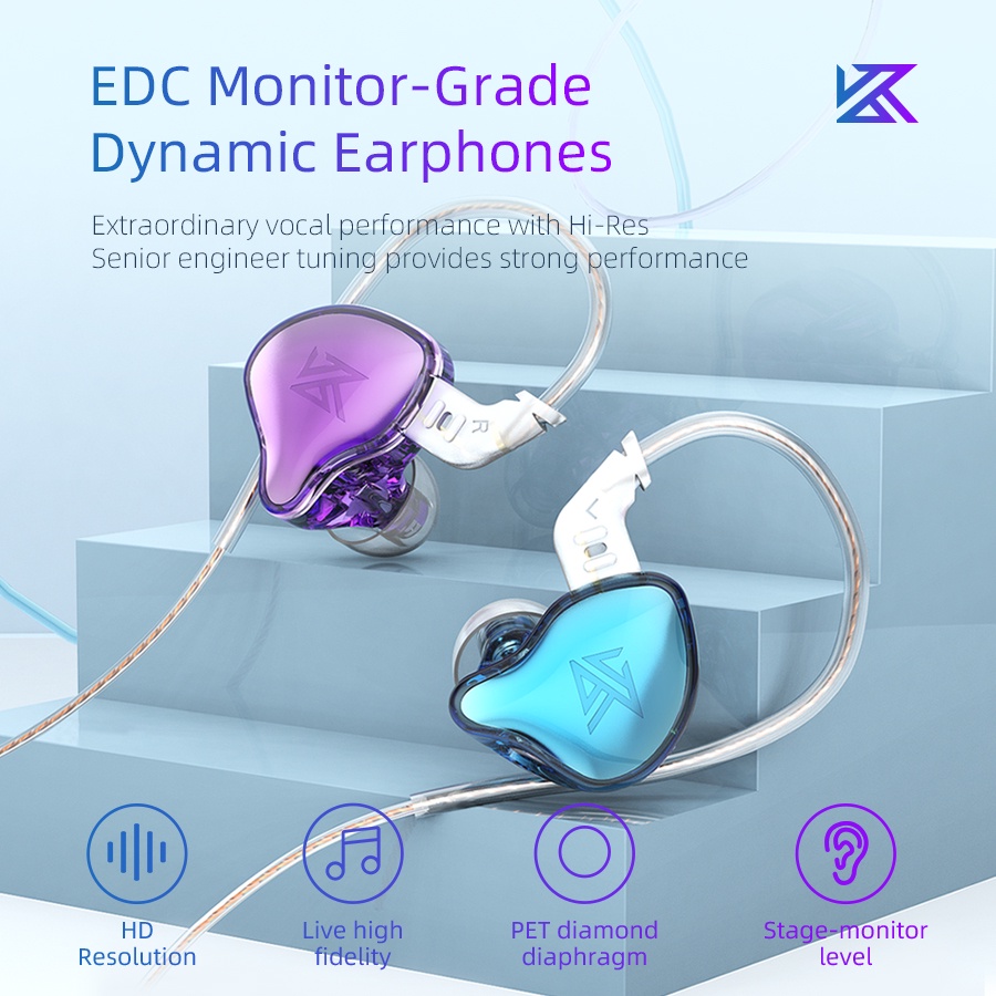 KZ EDC 1DD dynamic earphones with mic blue&purple sports inearphones ...
