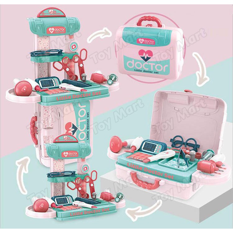 3 in 1 Doctor Portable Suitcase Play Set w/ Medical Accessories Pretend ...