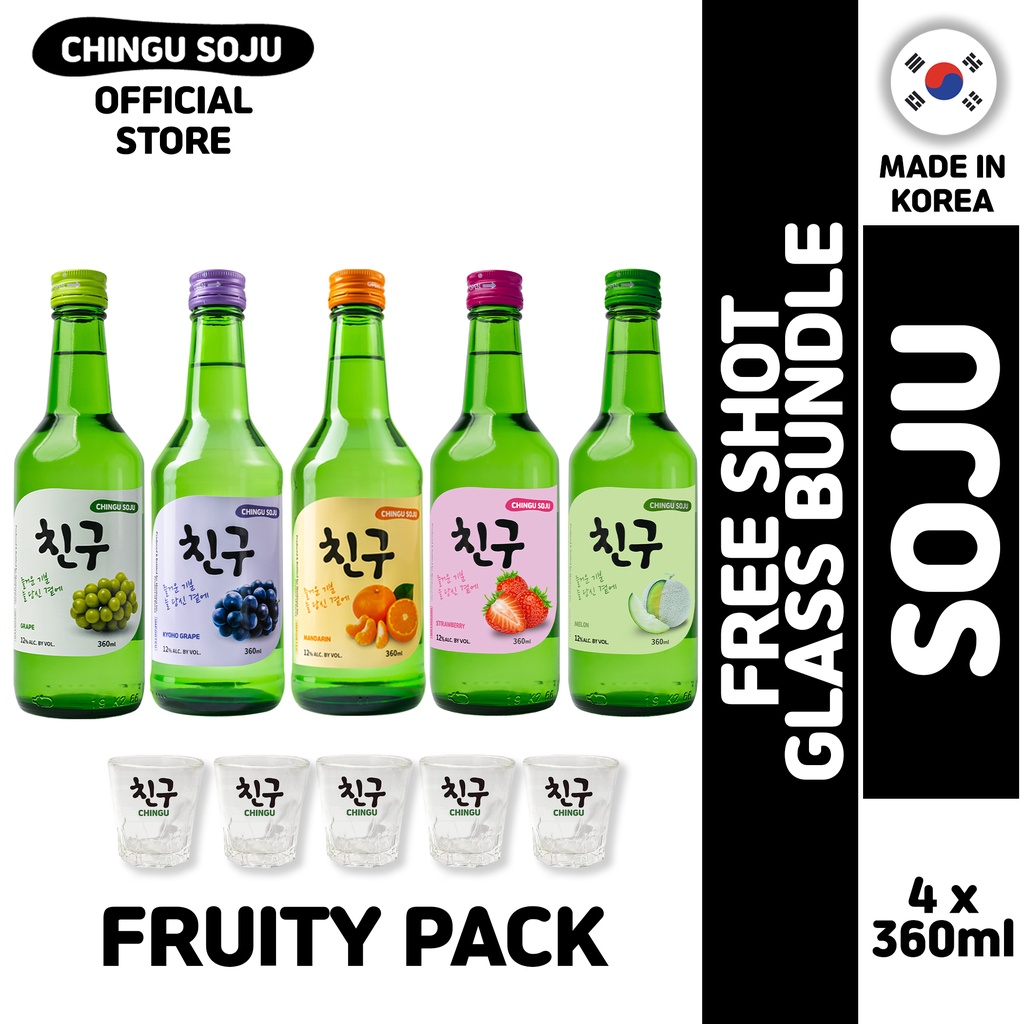 Chingu Soju Fruity Pack 360ml 5 Bottles With 5 Soju Glasses | Shopee Philippines