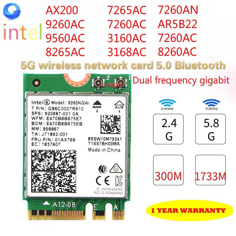 Intel AX200 7260AC 7265AC 9260AC 9560AC 8265AC 8260AC 3165AC 6205AN ...