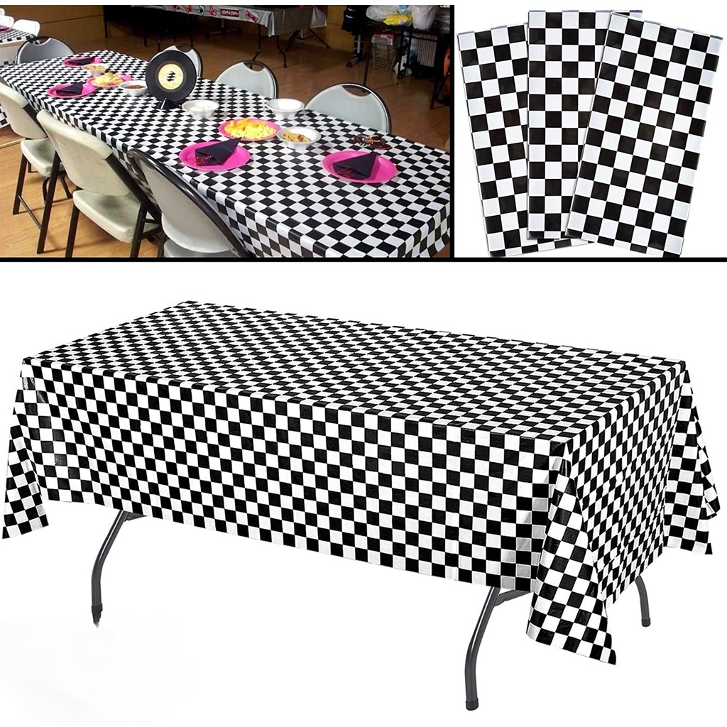 Plastic checkered tablecloth | 137Cm * 274Cm | Black and white / red ...