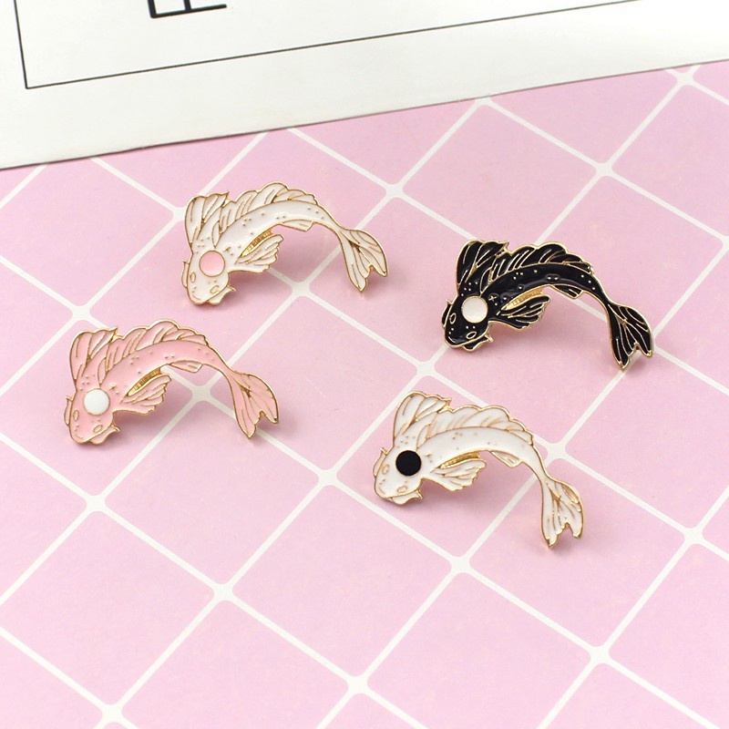 4 Styles Yin Yang Koi Enamel Pins Cute Koi Fish Goldfish Brooch Badges Lapel Pins Cartoon Animal ...