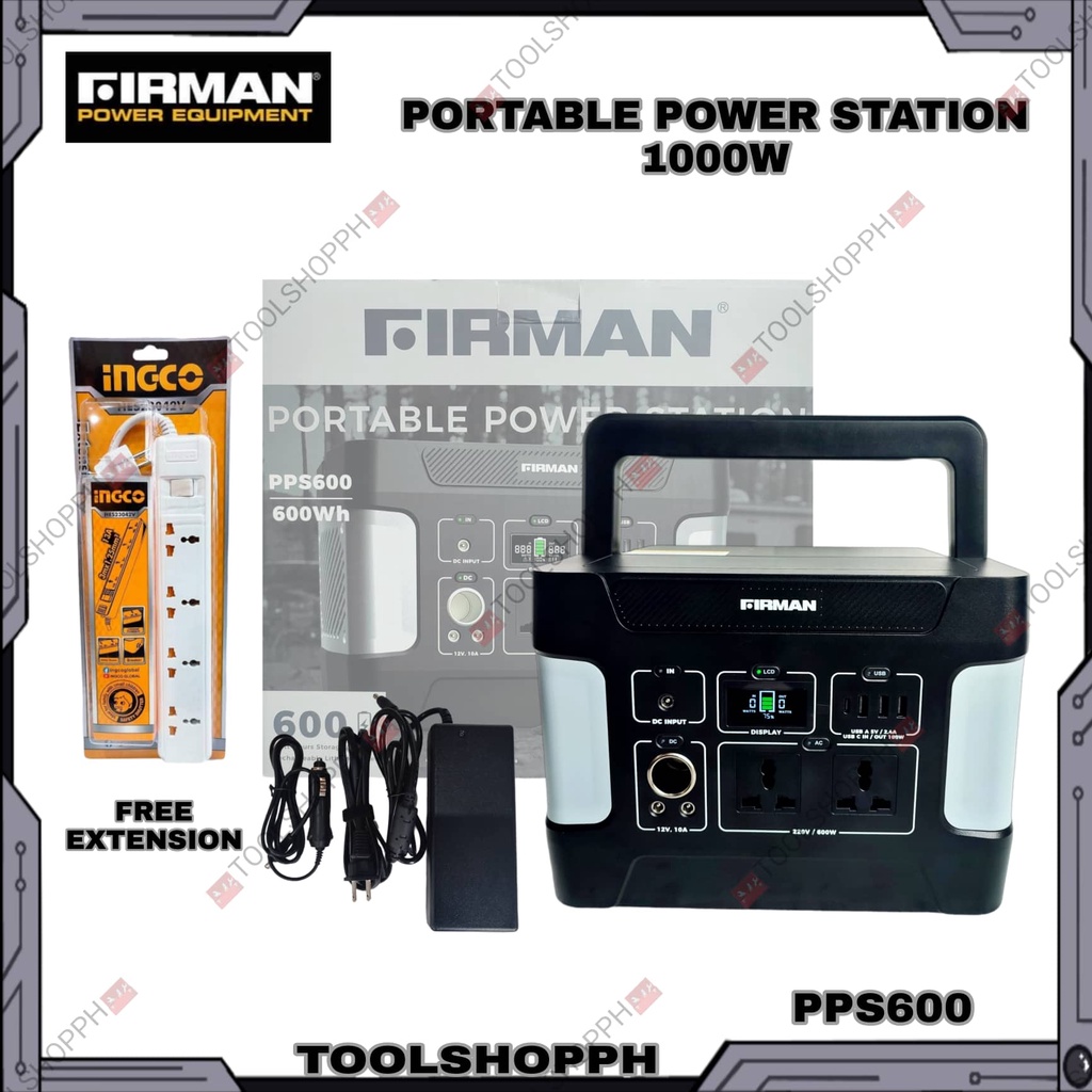 FIRMAN 1000W/622Wh Portable Power Station PPS600 FREE Extension ...