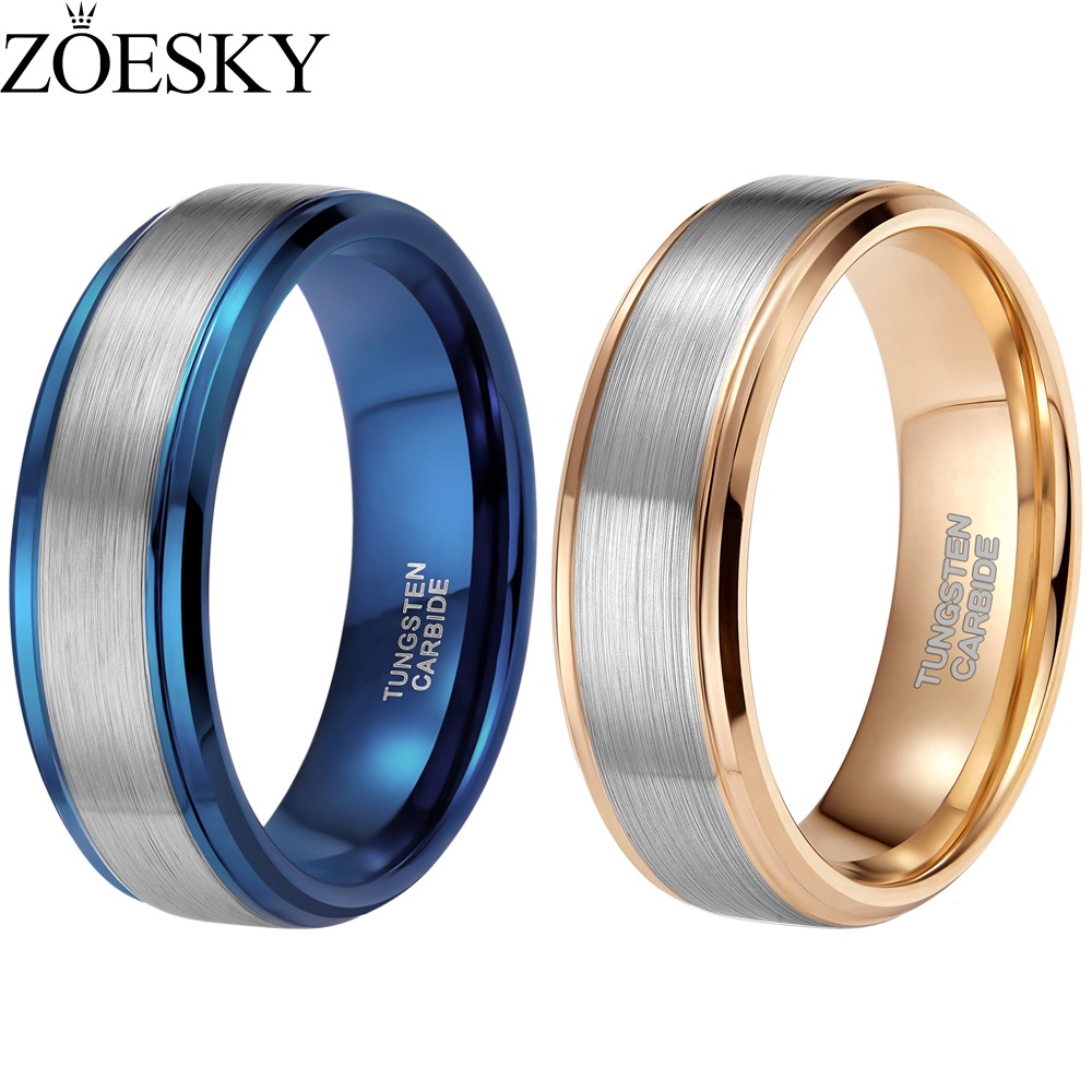 ZOESKY 8mm Tungsten Carbide Wedding Ring Band Step Edge Gold/Blue ...