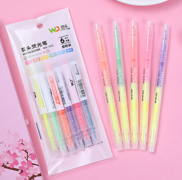 Korean double-headed two-color highlighter 6 pcs | Shopee Philippines