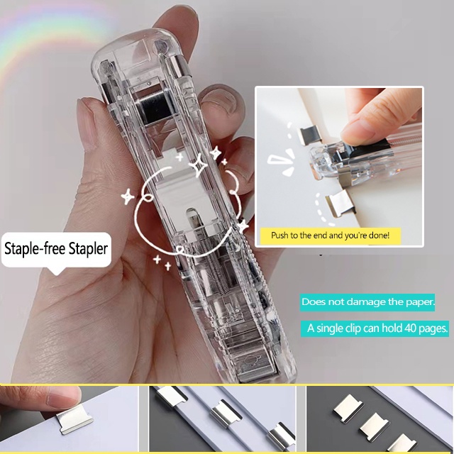 Portable Staple-free Stapler Handheld Paper Fast Clam Clip Dispenser ...