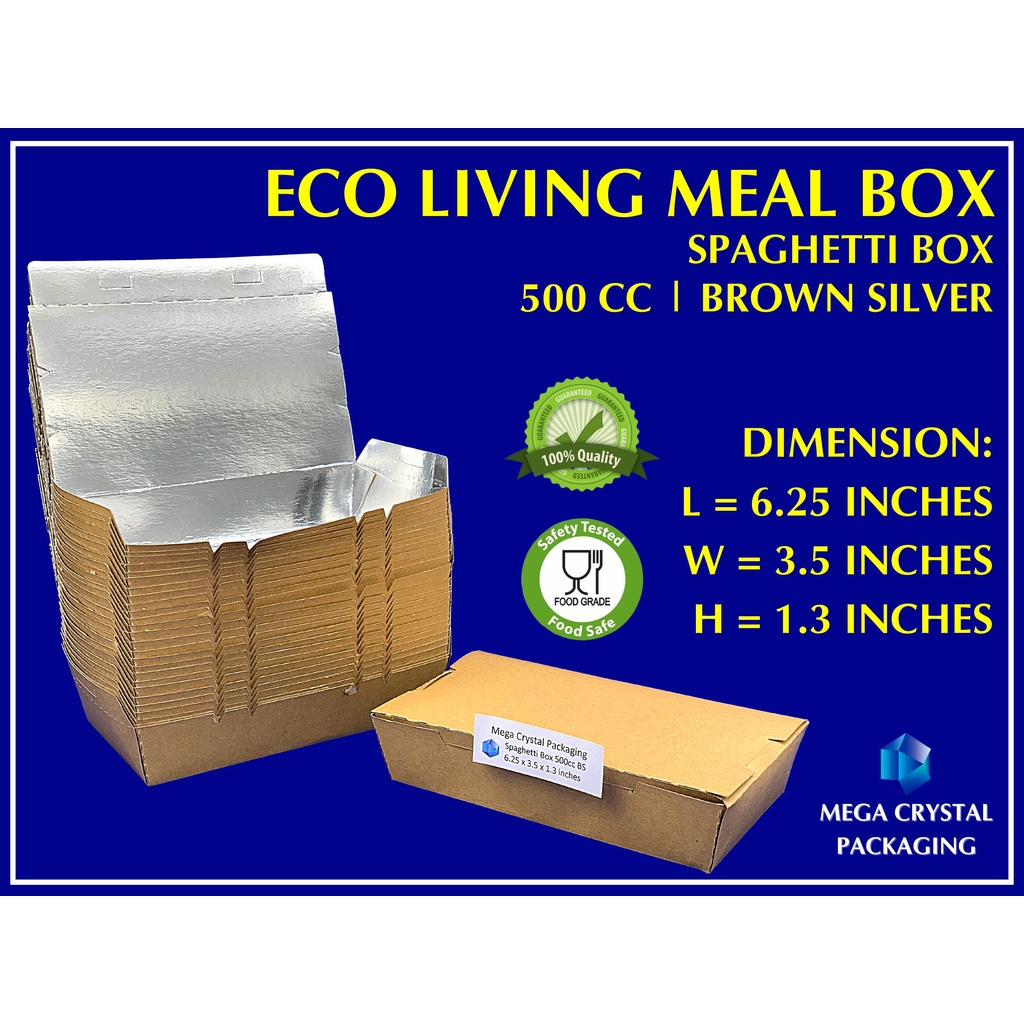 Eco Living Spaghetti Box 500cc Brown Silver Meal Box ( 25 pcs. Per Pack ...