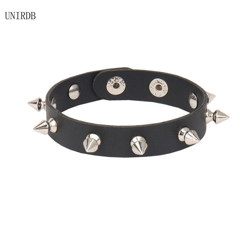Punk Unique Row Spikes Rivet Stud Wide Cuff Leather Bracelet Punk ...