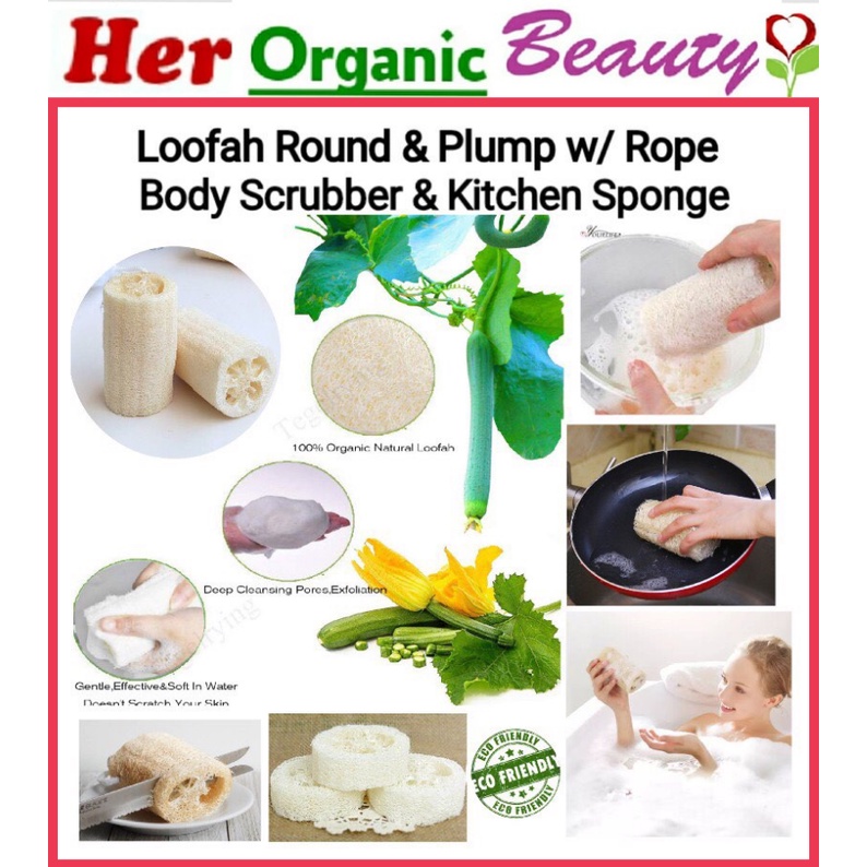 Loofah Round & Plump w/ Rope Body Scrubber & Kitchen Sponge. Scrub l ...