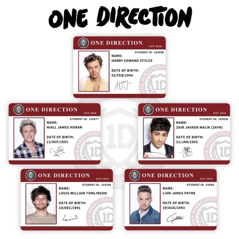 Photocard ONE DIRECTION STUDENT ID CARD FANMADE (FREE STICKER) | Shopee ...