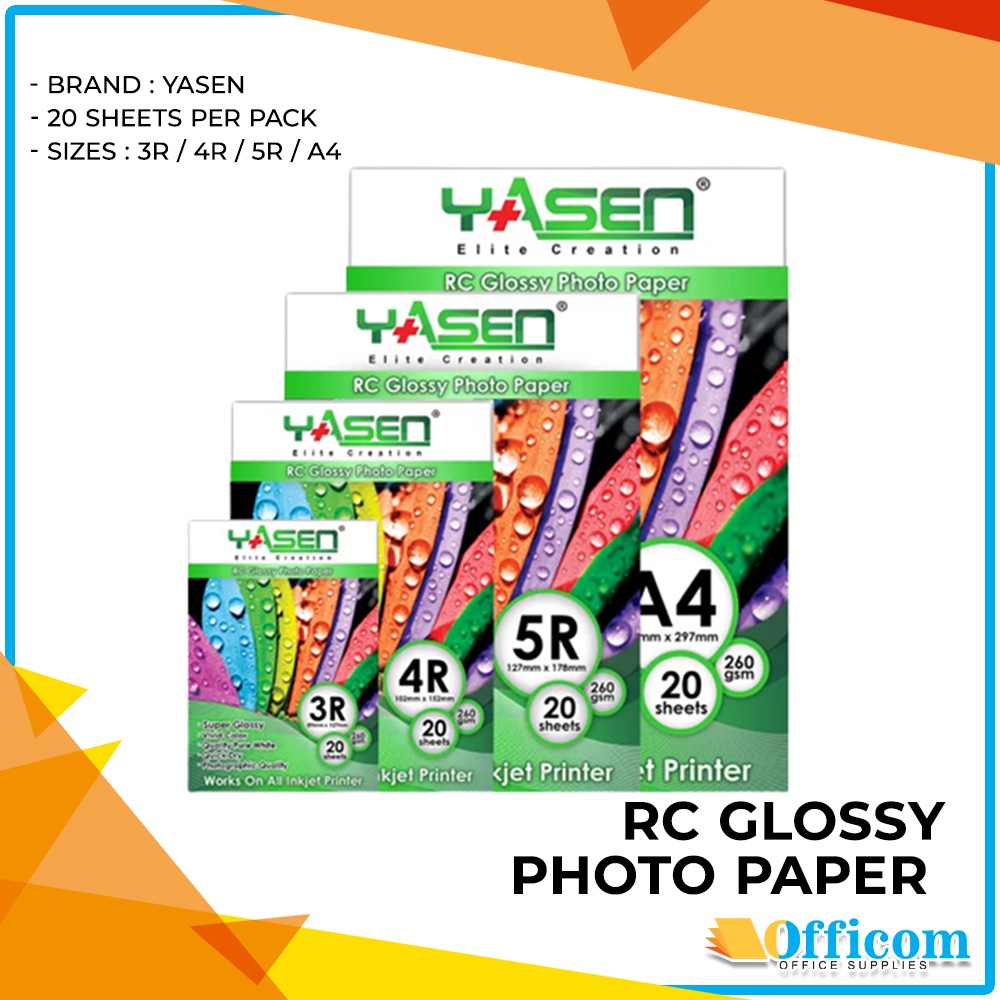 Yasen RC Glossy Photopaper Waterproof 260GSM 3R 4R 5R A4 Size 20 Sheets ...
