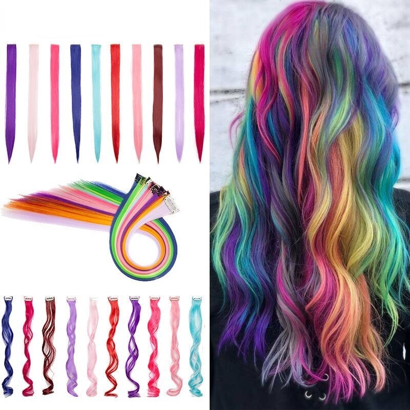 Clips In Hair Extensions Colored Highlight Rainbow Hair Clips Hair ...