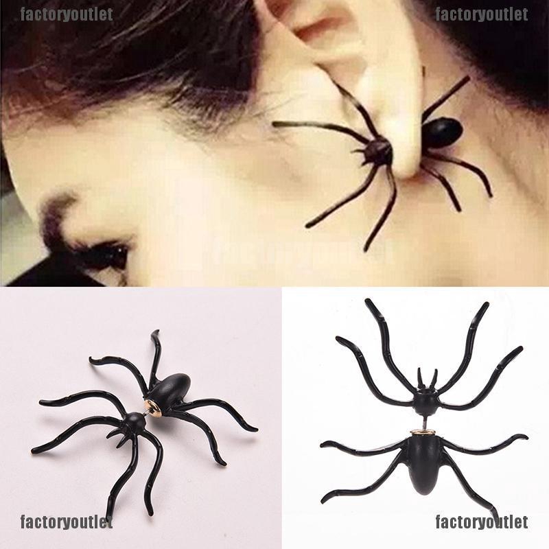 Women Black Spider Earrings Two Parts Ear Stud Earring | Shopee Philippines