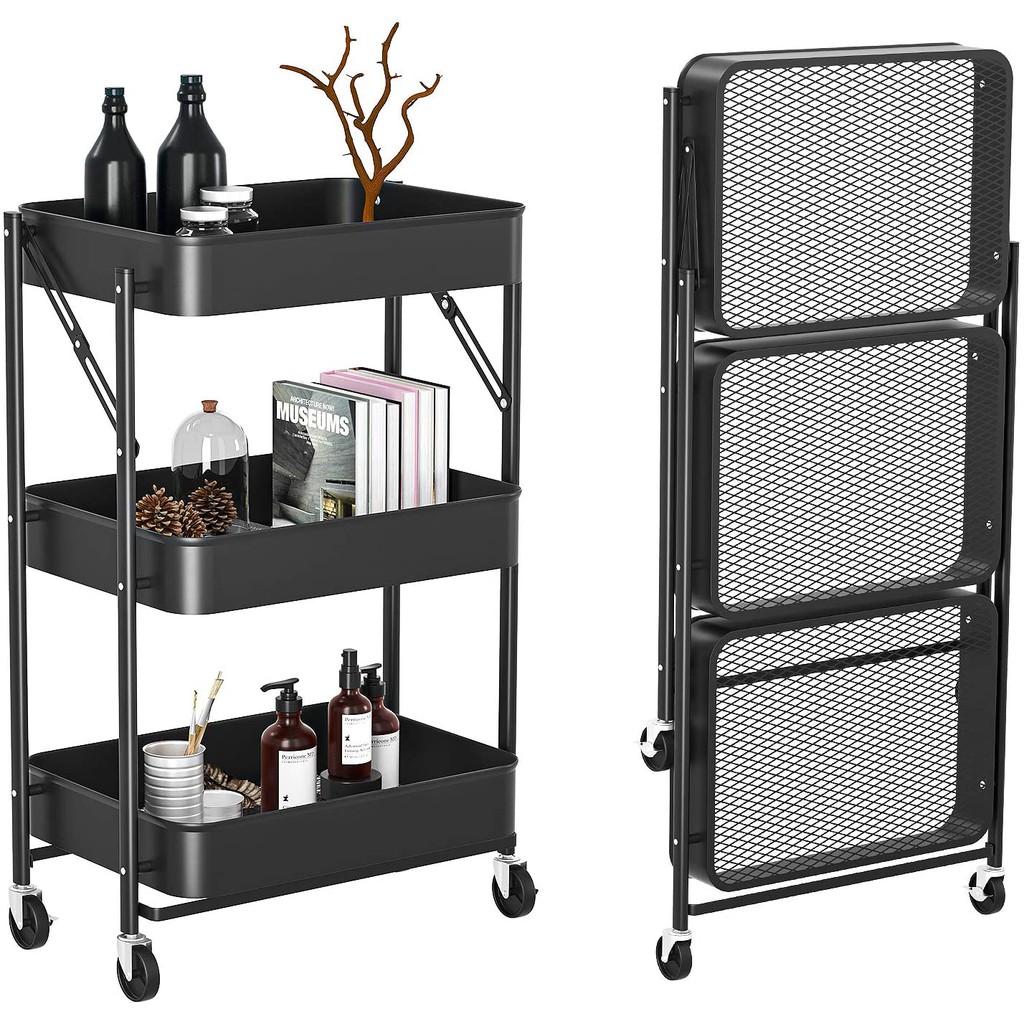 3-Tier Free Installation Rolling Cart trolley Instant Use Foldable ...