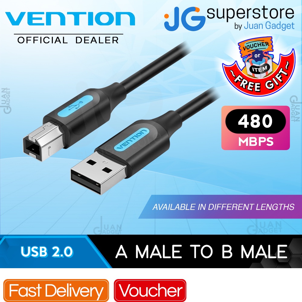 Vention USB 2.0 A Male to B Male 480Mbps Printer Cable (COQ) Black ...