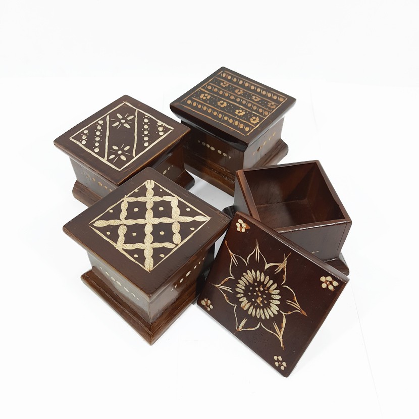 KAYU Antique Teak Wood Flower Carved Ring Container Box | Shopee ...
