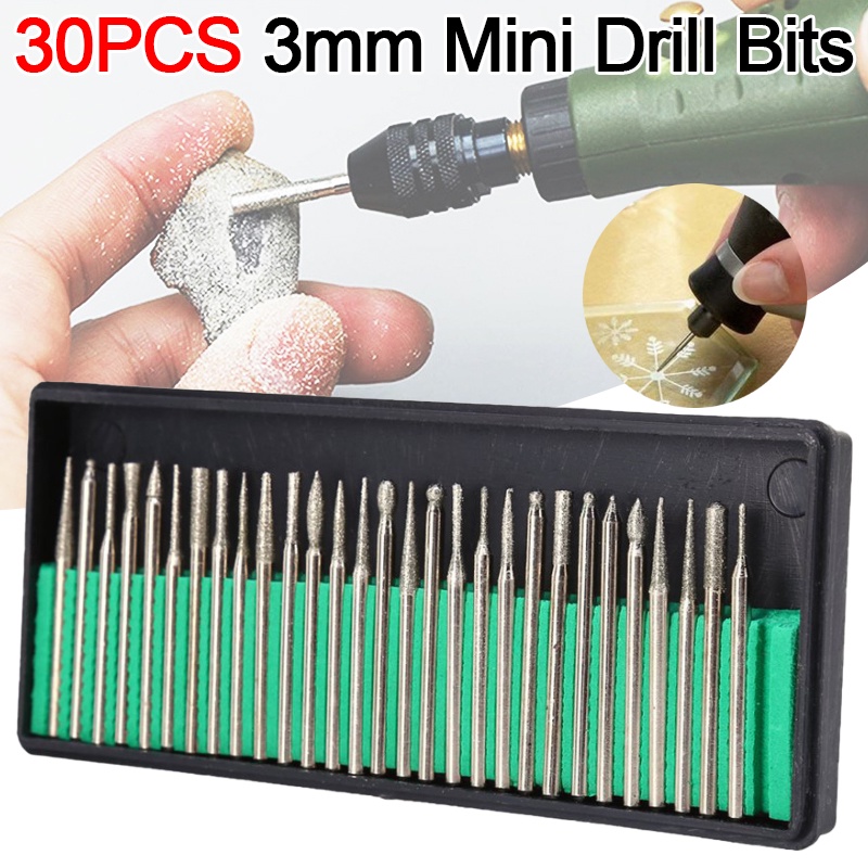 30PCS 3mm Mini Drill Bits Diamond Burs Grinding Wheel Abrasive Shank ...