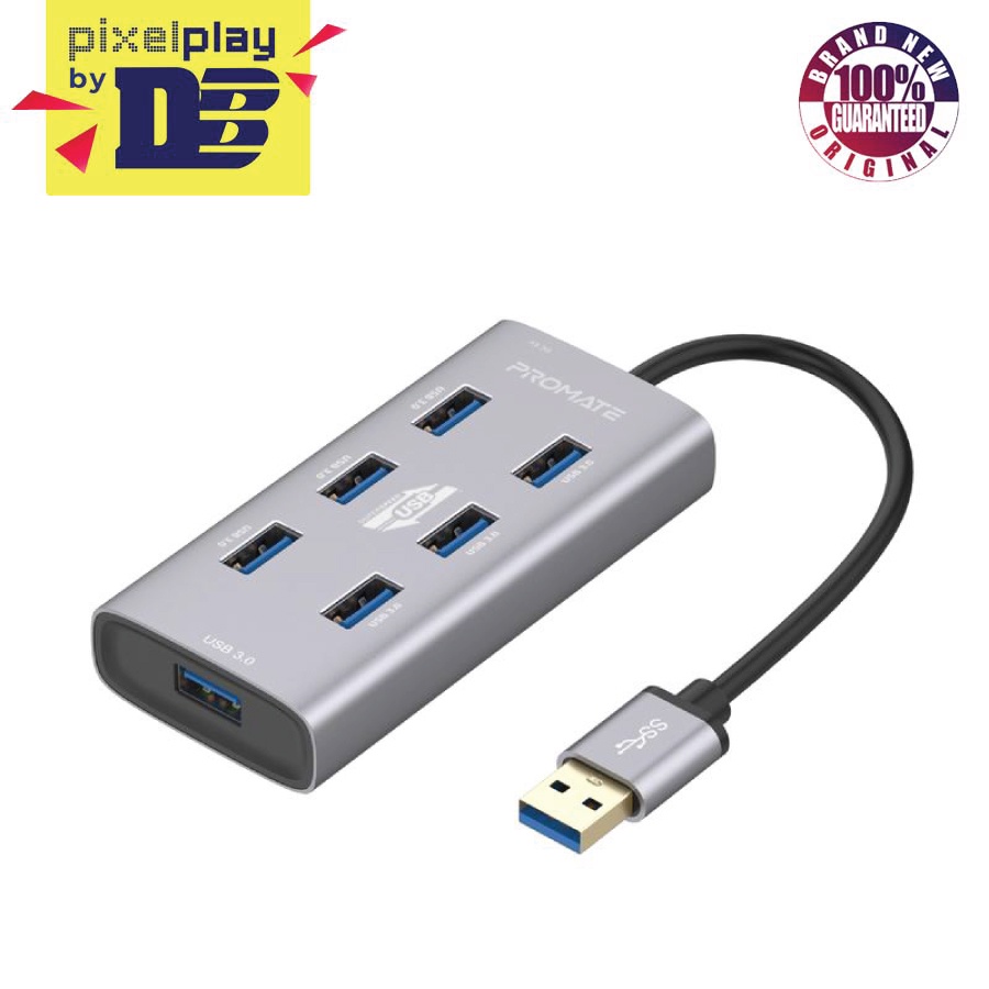 Promate EZHUB-7 USB 3.0 Ports Aluminum Alloy USB Hub With Dual Input (Black) | Shopee Philippines