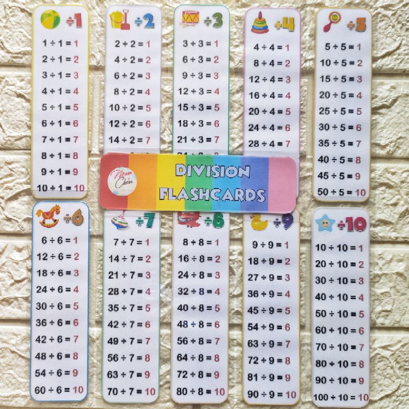 MULTIPLICATION DIVISION ADDITION AND SUBTRACTION FLASHCARDS NUMBERS 1 ...