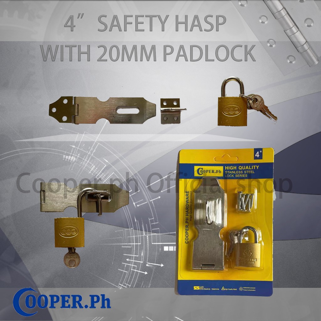 Cooper.ph CP-08-10-12 safety hasp with 20mm padlock 3" 4" 5" | Shopee ...