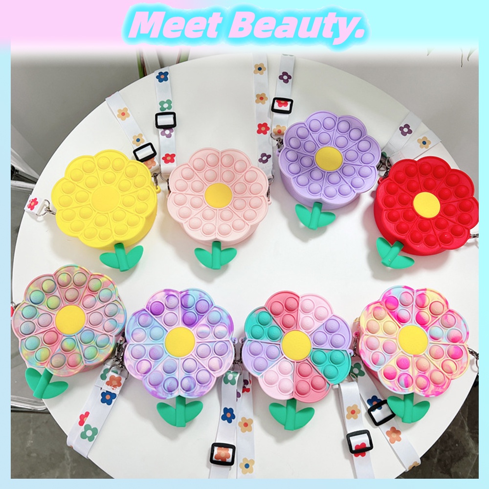 Pop It Bag Fidget Toys Macaron Flower Bag Push Bubble Toy Messenger ...