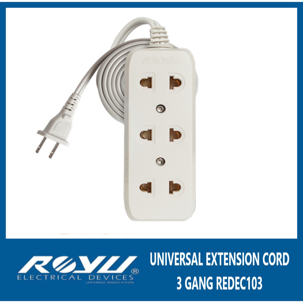 Royu 3 Gang Universal Extension Cord REDEC103 10A 250V Orig | Shopee ...