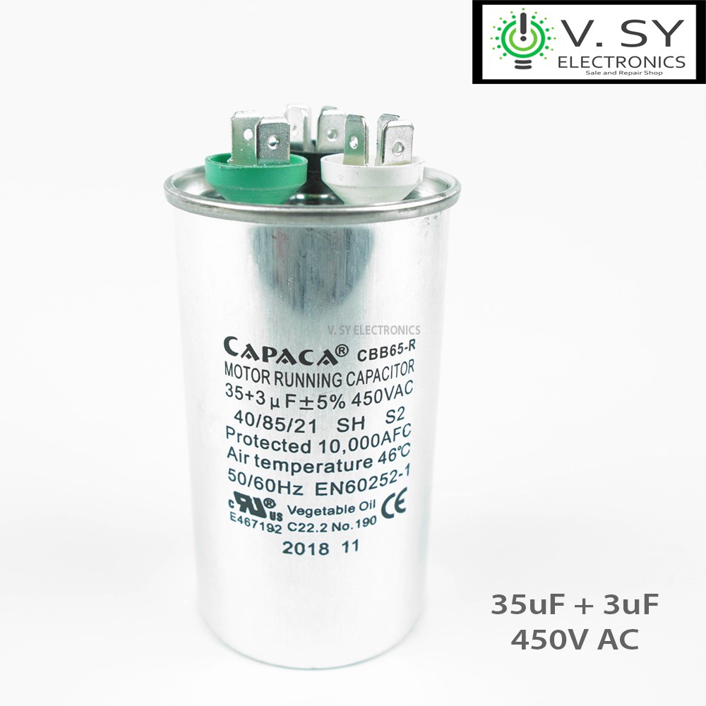 35uF + 3uF 450V AC Metal Aircon AC Dual Motor Starting Capacitor 35+3uF ...