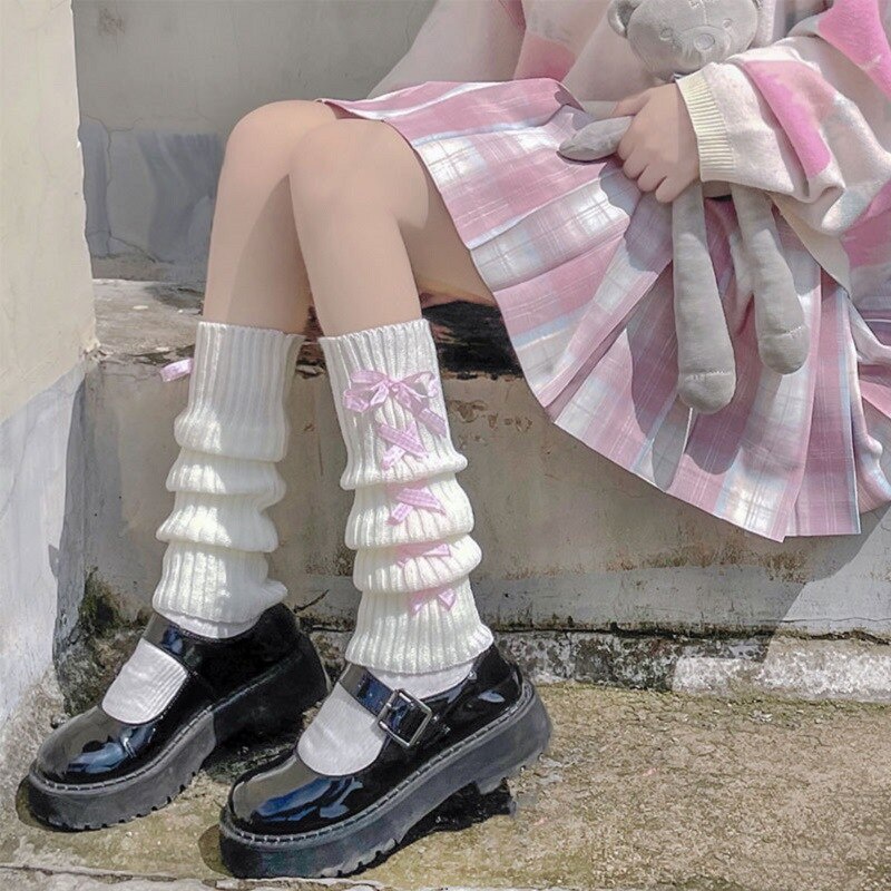 White Leg Warmers Japanese Jk Socks Winter Leg Covers Winter Womens ...