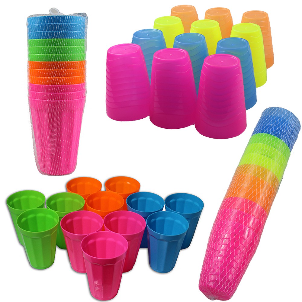 12pcs Neon Plastic Cup Dining Cup Cute Party Drinking Cups Baso 300ML ...