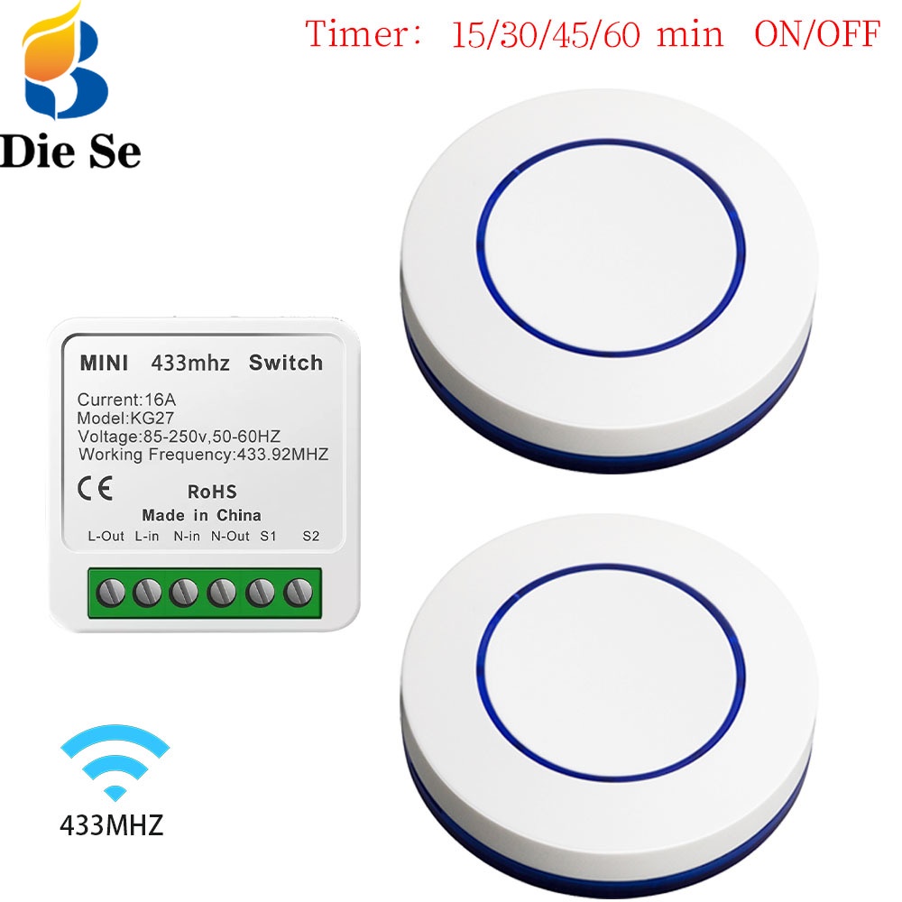 Wireless Light Switch 433mhz Rf Mini Round Push Button Wall Panel 16A ...