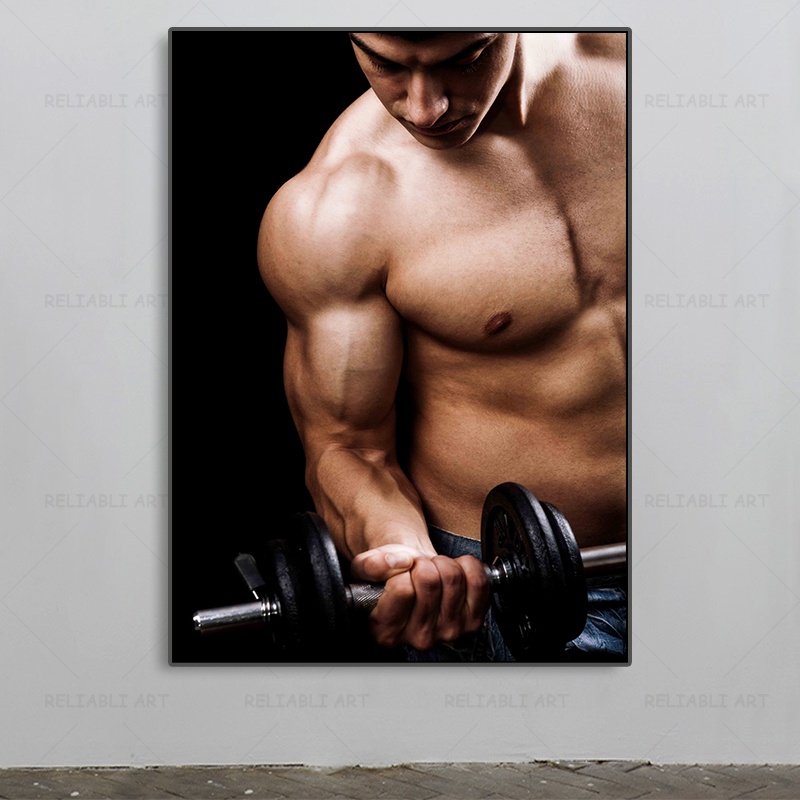 Modern Gym Decoration Canvas Painting Bodybuilding Character Fitness ...