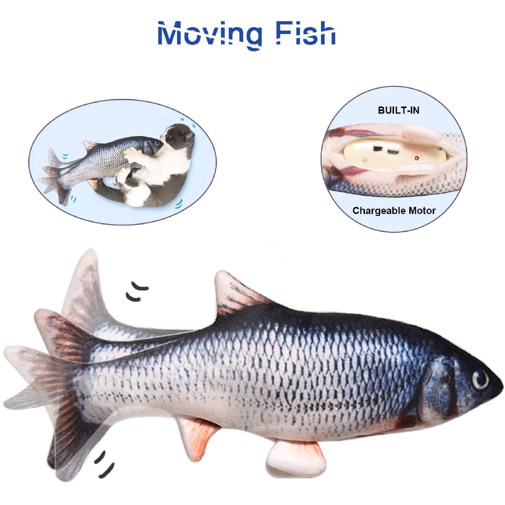 Electric Moving Cat Kicker Fish Toy Realistic Flopping Fish Wiggle Fish ...