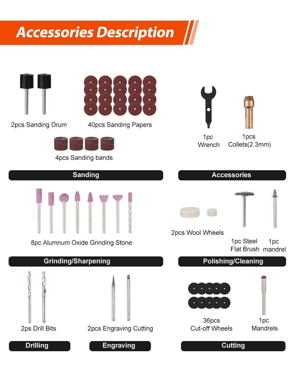 ValueMax 105Pcs 12V Mini Electric Rotary Drill Grinder Set Die Grinder ...